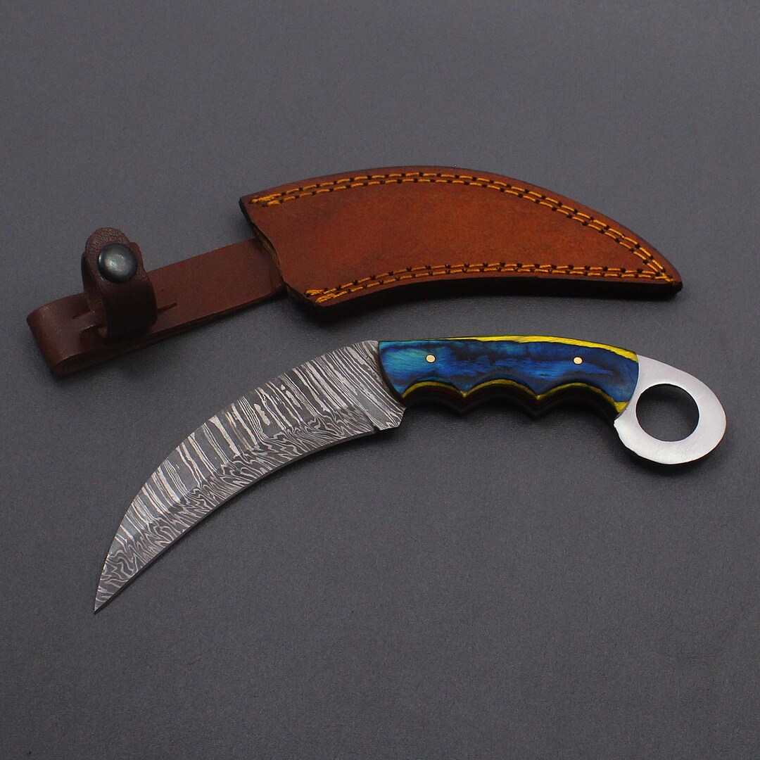 Handmade Karambit Knife Damascus Steel Hardwood Handle Custom Leather ...