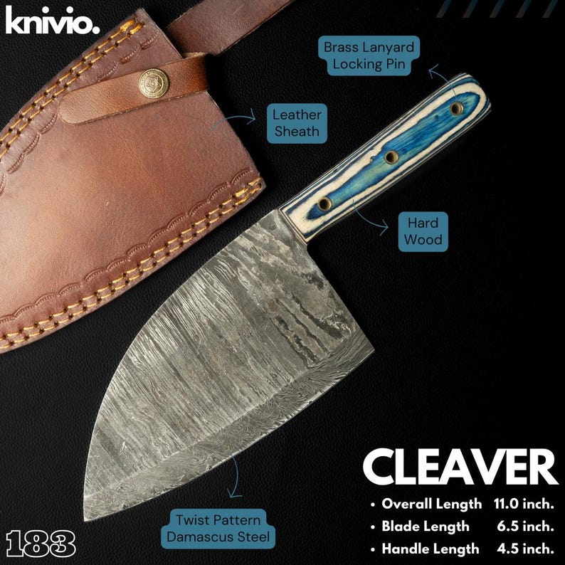 Handmade Damascus Steel Cleaver Custom Butcher Knife, Rustic Chopping ...