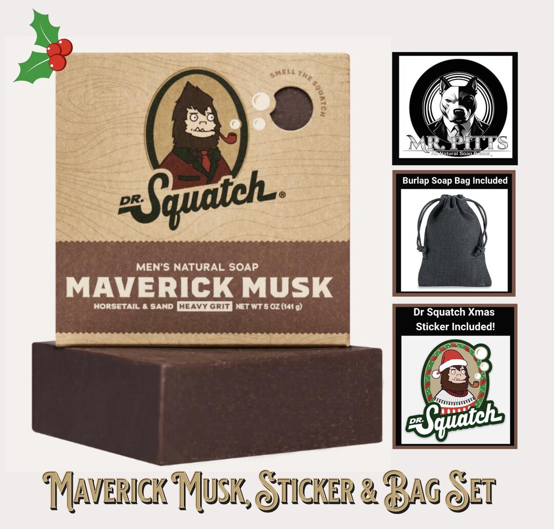 New! Dr. Squatch - MAVERICK MUSK- Heavy Grit, Leather Soap Bar & Xmas ...