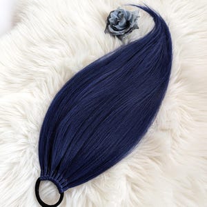 Navy Blue Ponytail Extension – Dark Blue Synthetic Hair on Elastic Band ...