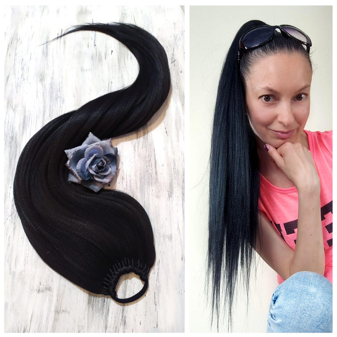 Black Synthetic Ponytail Extension: Easy Clip-in Hairpiece - Etsy