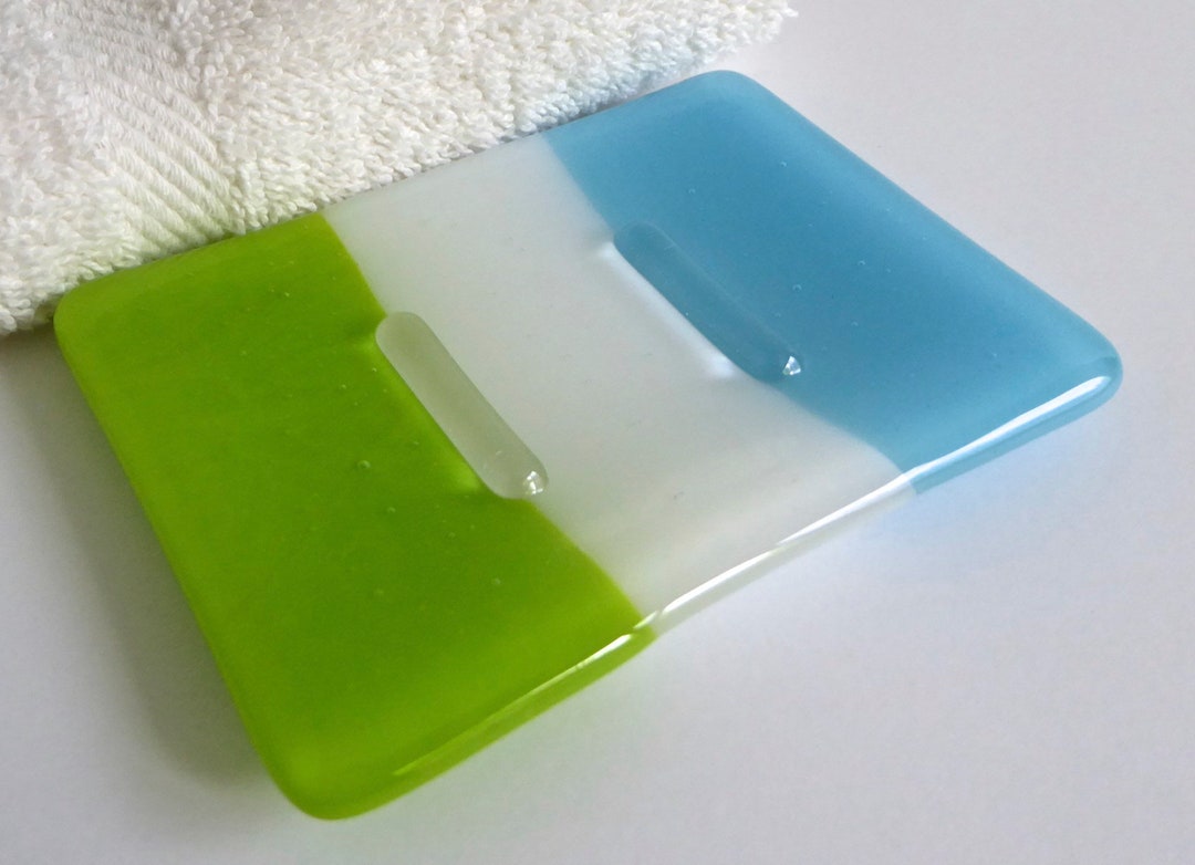 Fused Glass Soap Dish in Cyan Blue, White and Spring Green by ...