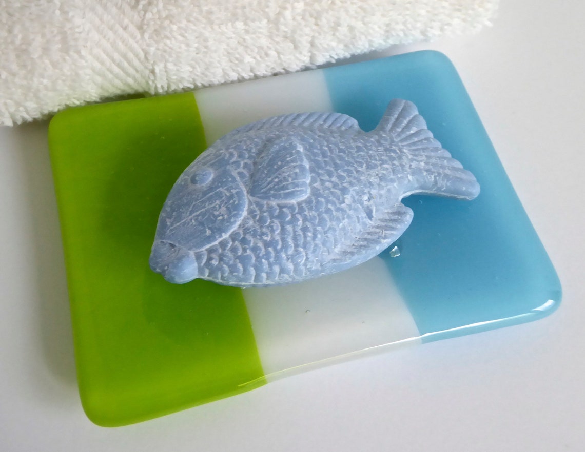 Fused Glass Soap Dish in Cyan Blue White and Spring Green by - Etsy
