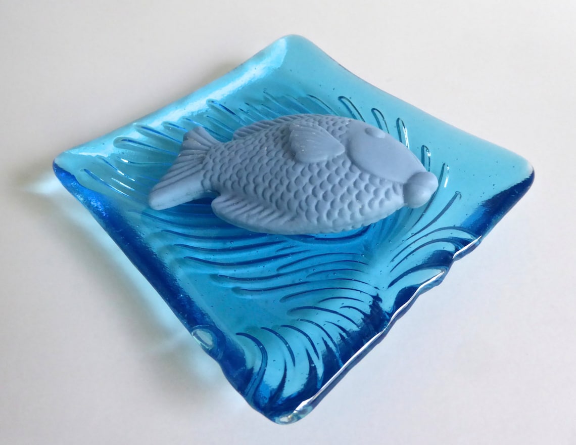 Fused Glass Peacock Feather Imprint Square Plate in Light - Etsy