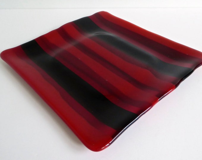 Square Fused Glass Plate in Stripes of Red and Black - Etsy