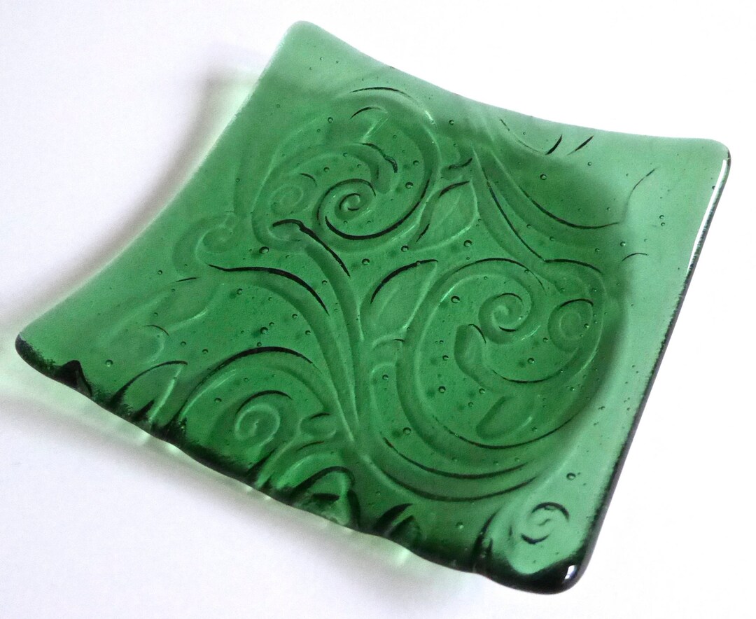 Light Green Fused Glass Swirls Imprint Plate By Bprdesigns Etsy