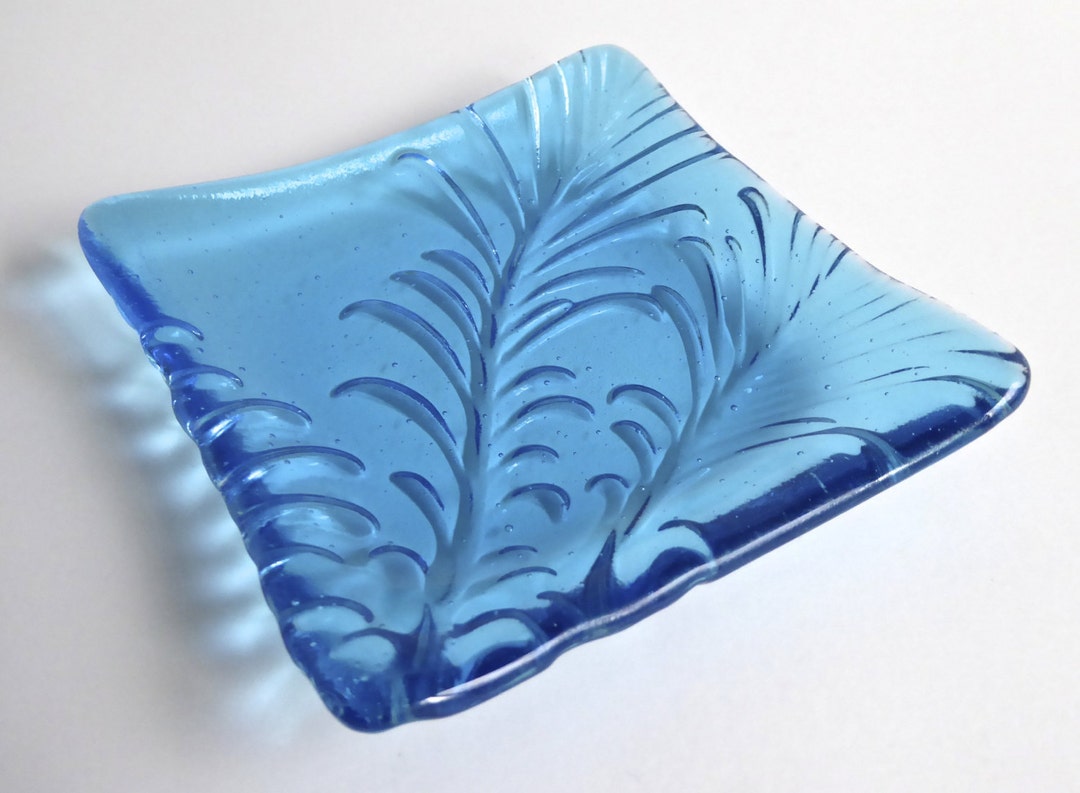 Turquoise Fused Glass Feather Imprint Square Plate by Bprdesigns - Etsy