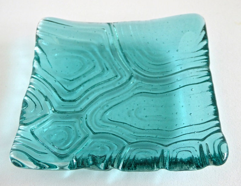 Light Aqua Fused Glass Turtle Shell Imprint Square Plate by | Etsy