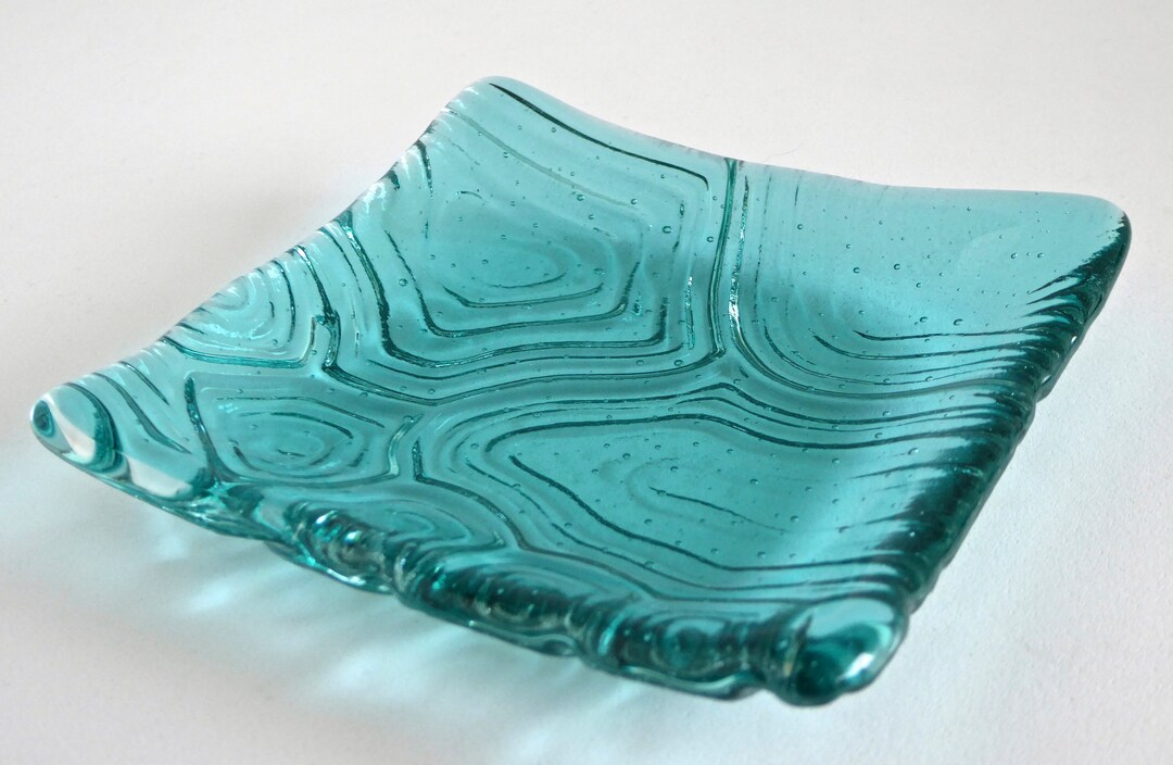 Light Aqua Fused Glass Turtle Shell Imprint Square Plate by - Etsy