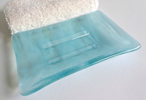 Spa Style Fused Glass Soap Dish in Streaky Aqua by BPRDesigns | Etsy