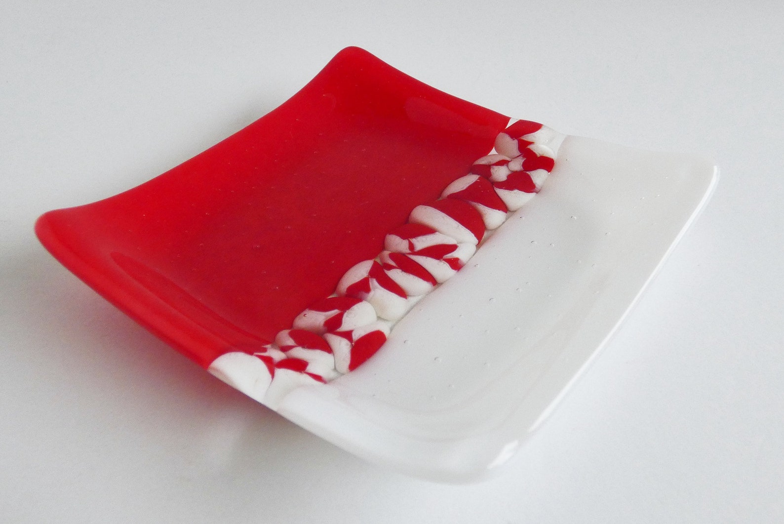 Fused Glass Murrini Plate in Red and White by Bprdesigns - Etsy