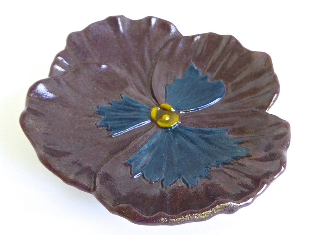 Plum and Blue Fused Glass Pansy Dish by Bprdesigns - Etsy