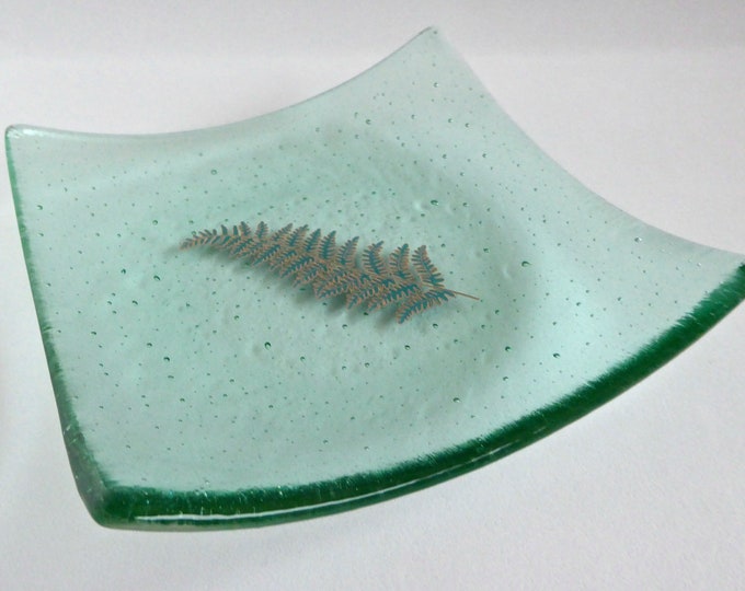 Fused Glass Fern Leaf Plate in Ming Green by Bprdesigns - Etsy