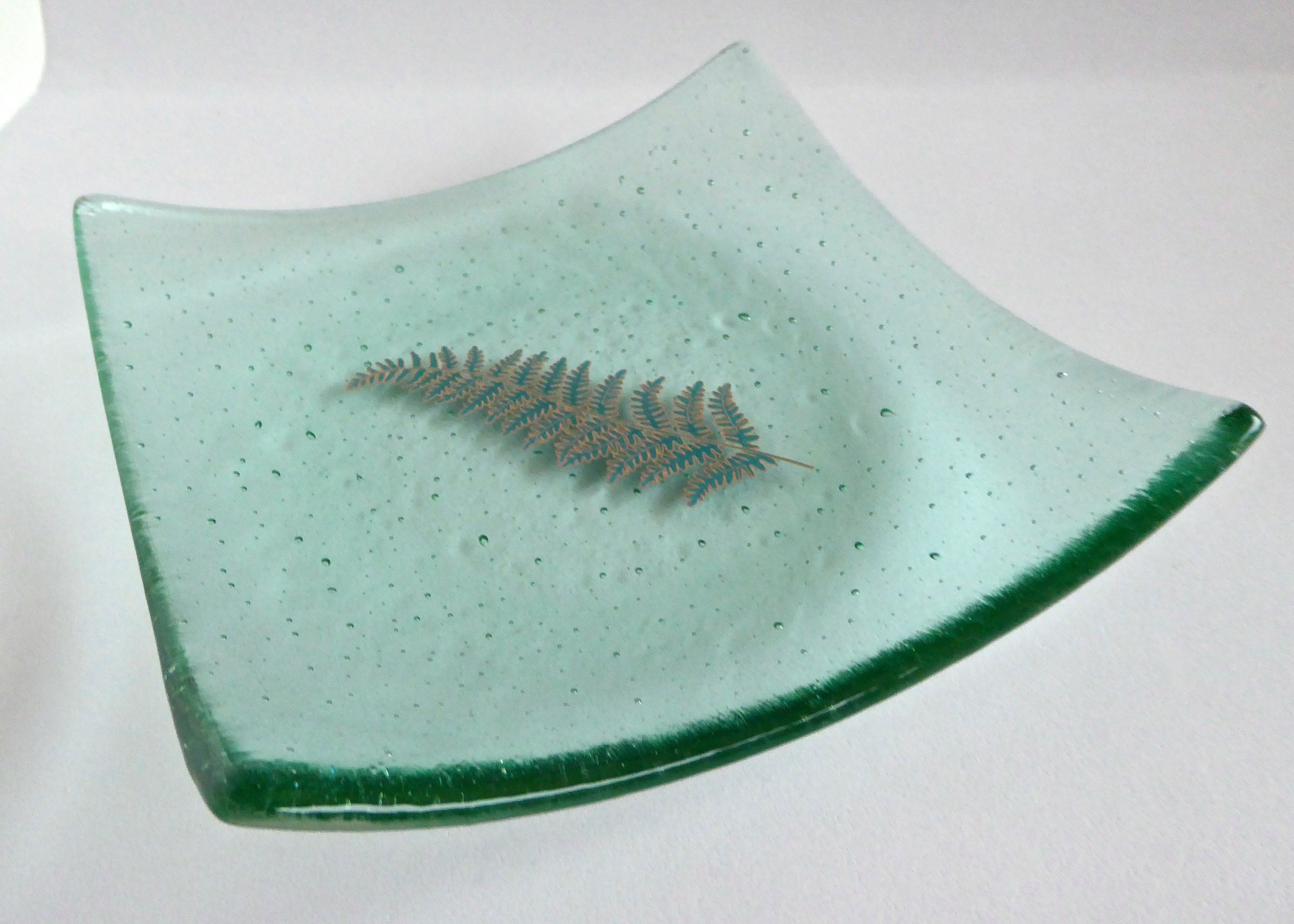 Fused Glass Fern Leaf Plate in Ming Green by Bprdesigns - Etsy