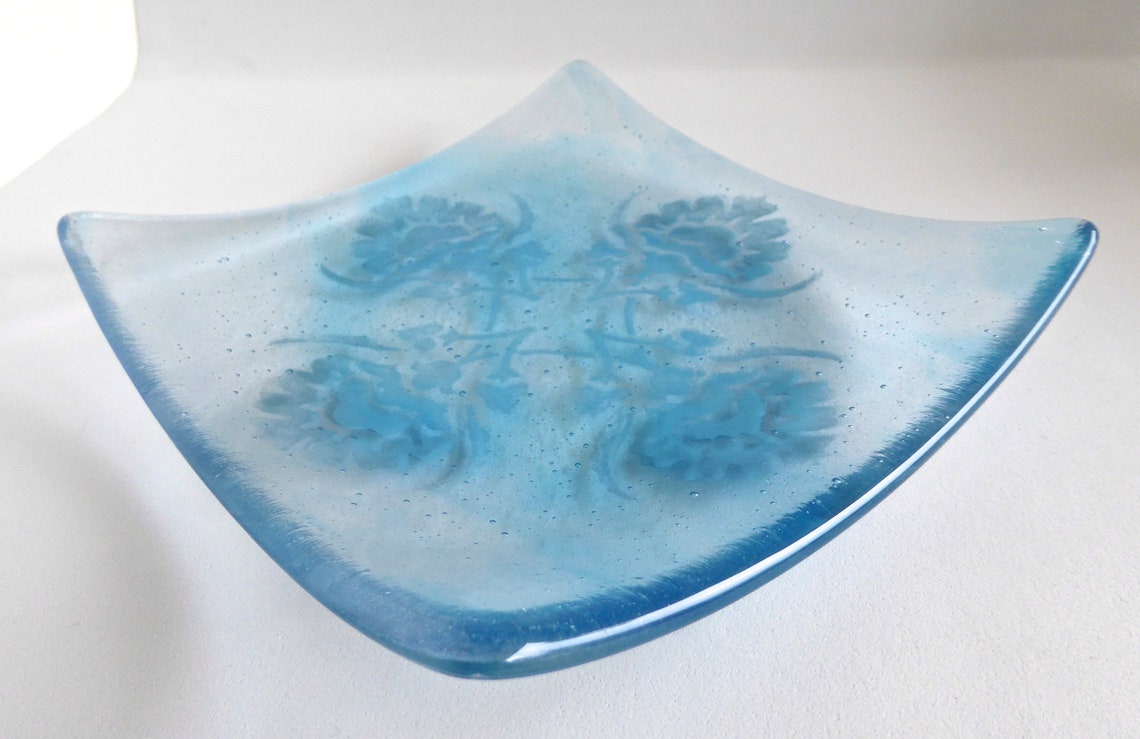 Fused Glass Plate in Pale Turquoise Blue by Bprdesigns - Etsy