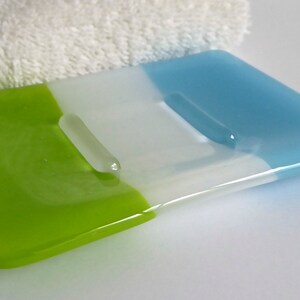 Fused Glass Soap Dish in Cyan Blue, White and Spring Green by ...