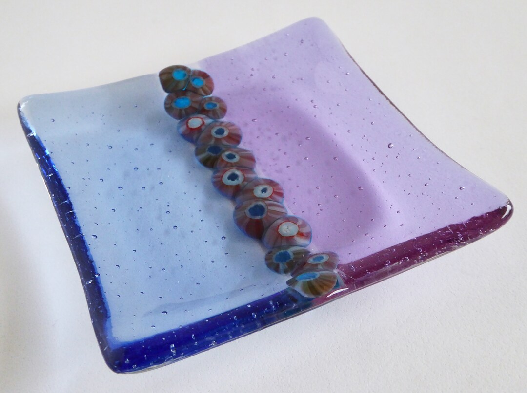 Fused Glass Murrini Plate in Lavender and Light Sky Blue by Bprdesigns ...