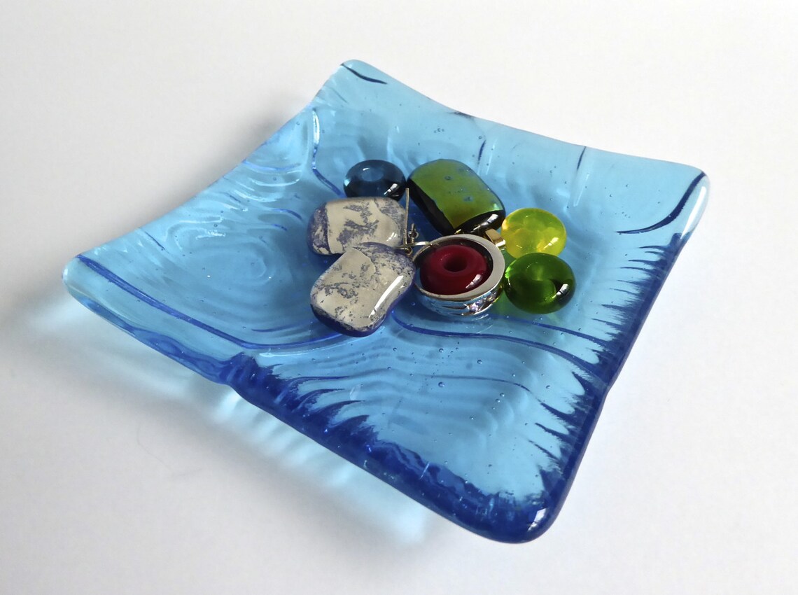 Turquoise Fused Glass Turtle Shell Imprint Square Plate by - Etsy