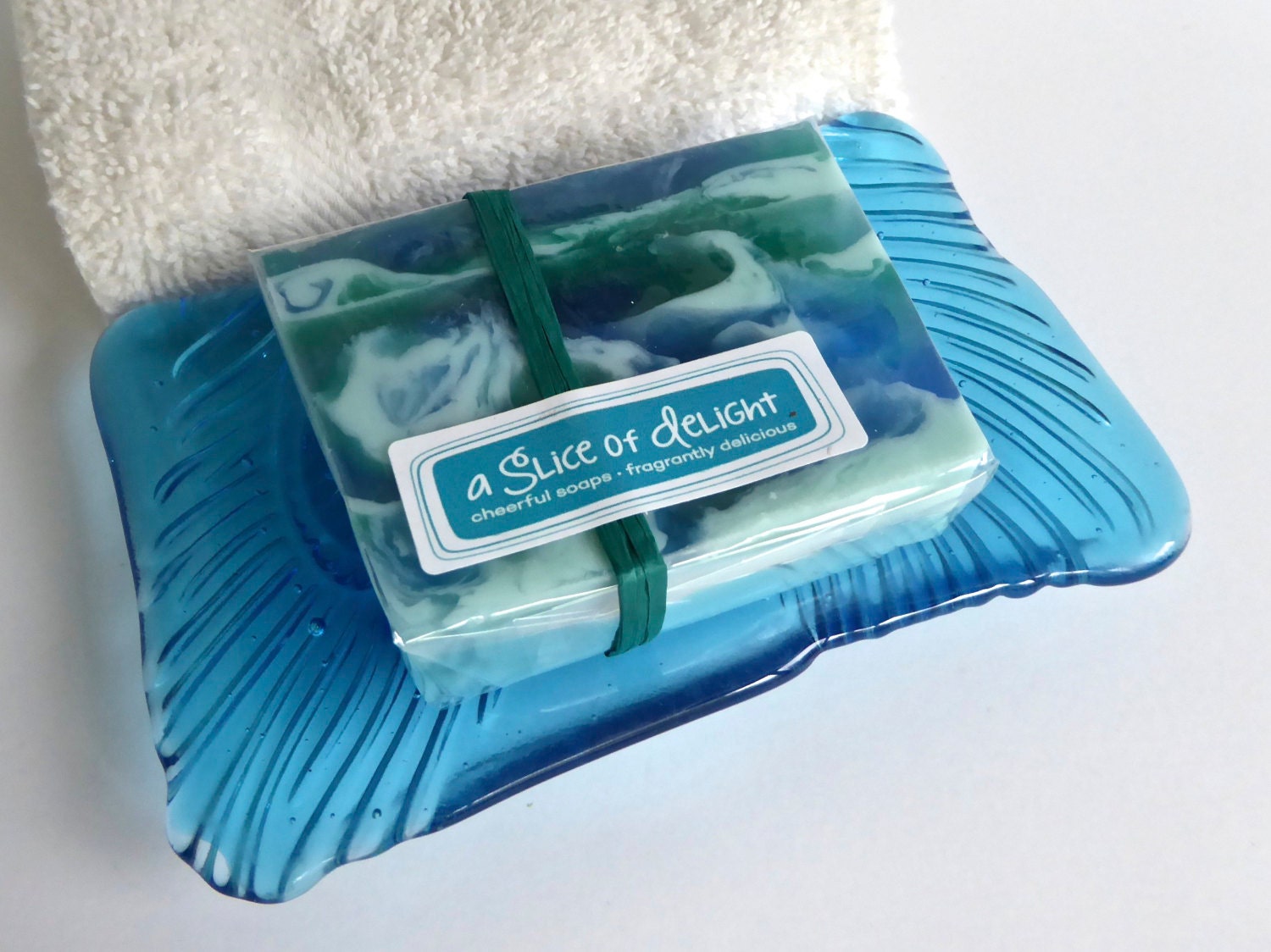 Peacock Feather Imprint Soap Dish in Light Turquoise Fused | Etsy