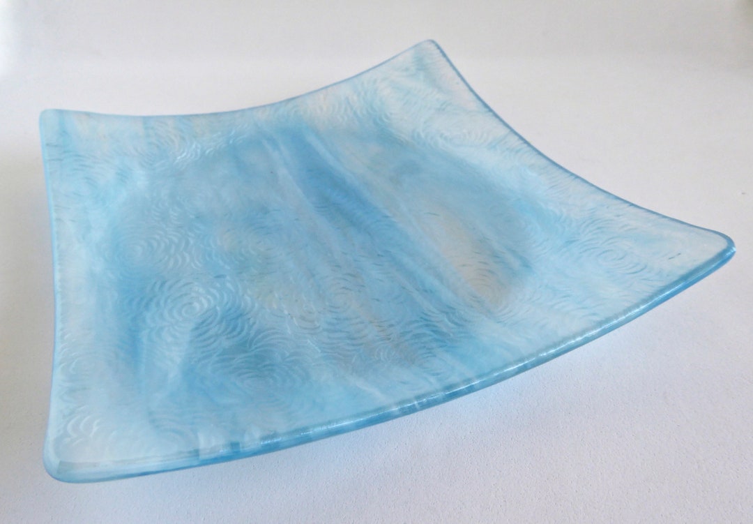 Fused Glass Rose Texture Plate in Irridescent Turquoise and White by ...