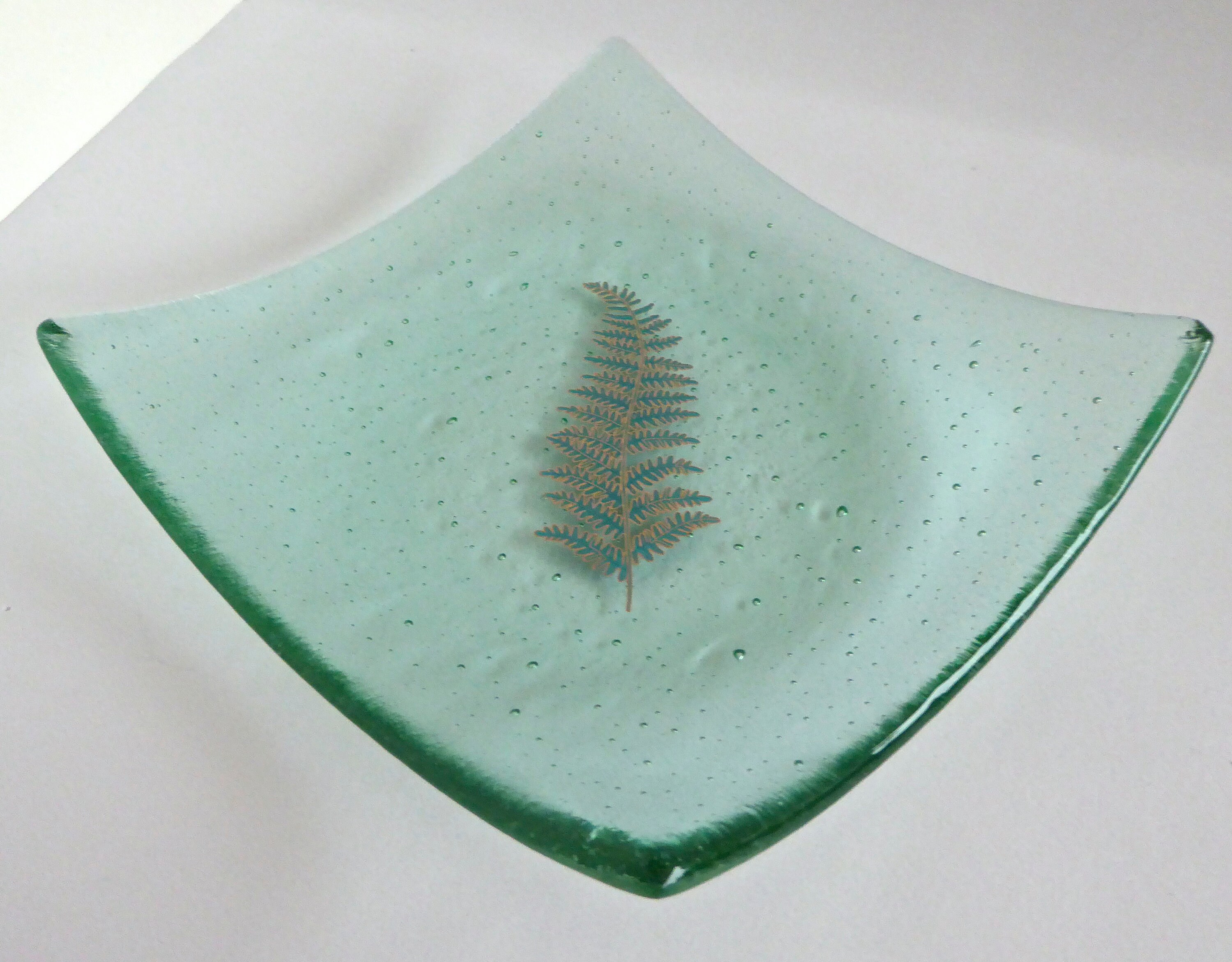 Fused Glass Fern Leaf Plate in Ming Green by Bprdesigns - Etsy