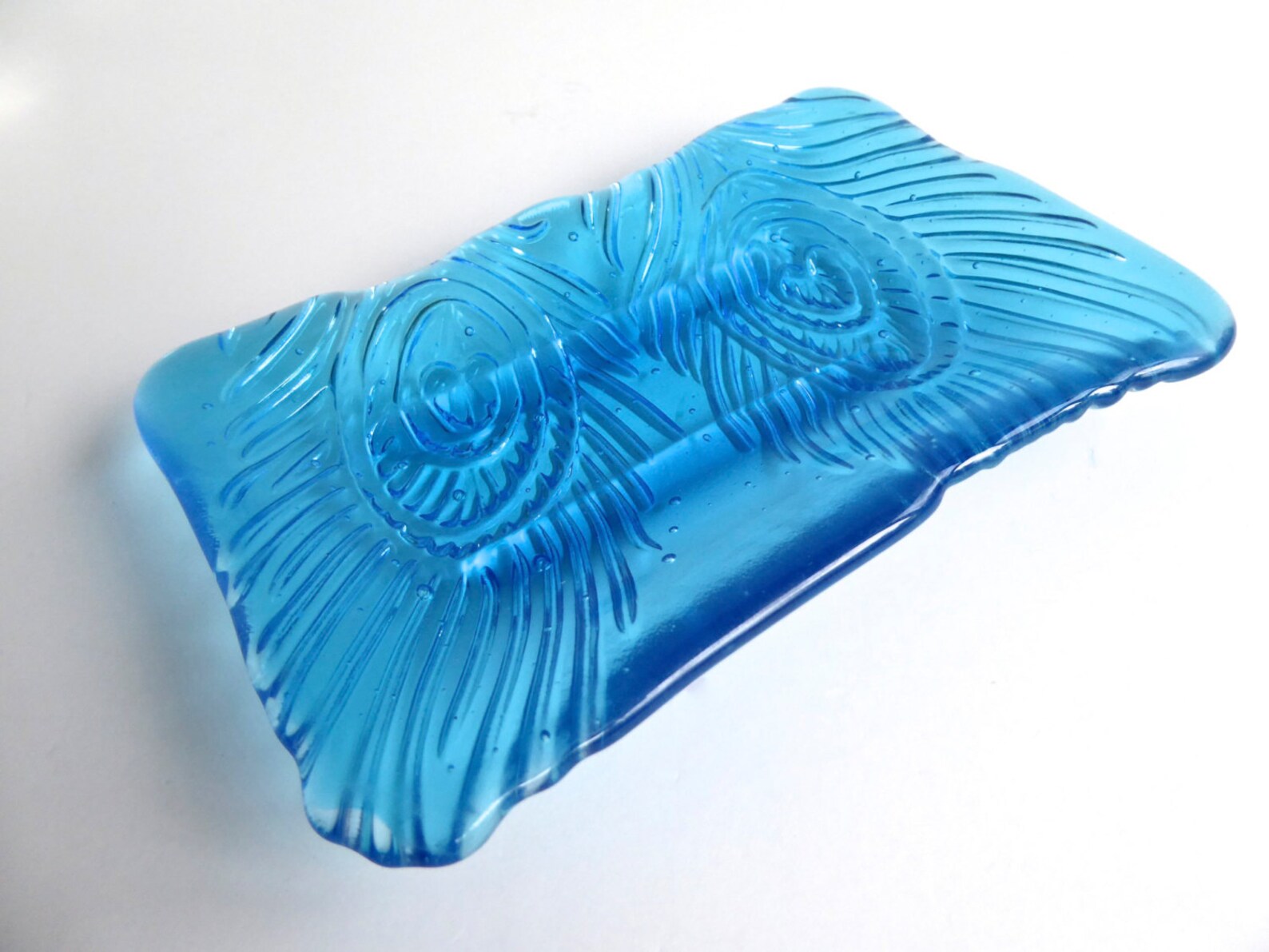 Peacock Feather Imprint Soap Dish in Light Turquoise Fused | Etsy