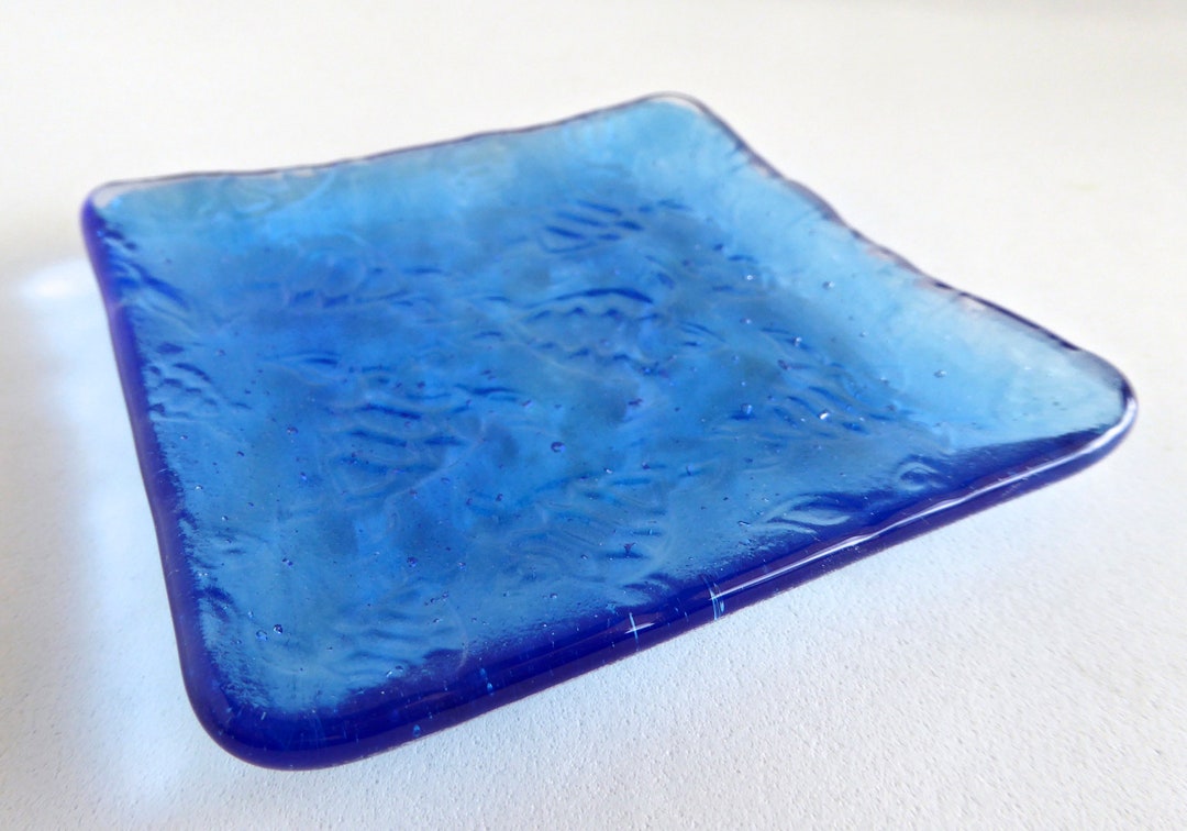 Blue Fused Glass Turtle Imprint Square Plate by Bprdesigns - Etsy