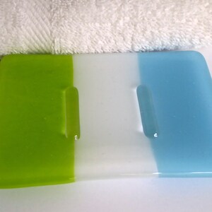 Fused Glass Soap Dish in Cyan Blue, White and Spring Green by ...