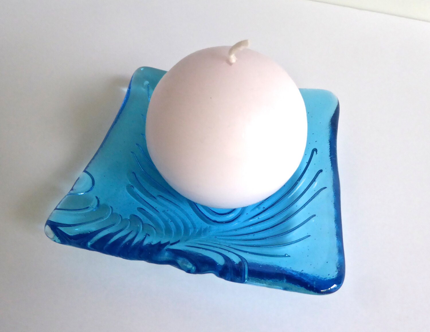 Fused Glass Peacock Feather Imprint Square Plate in Light | Etsy