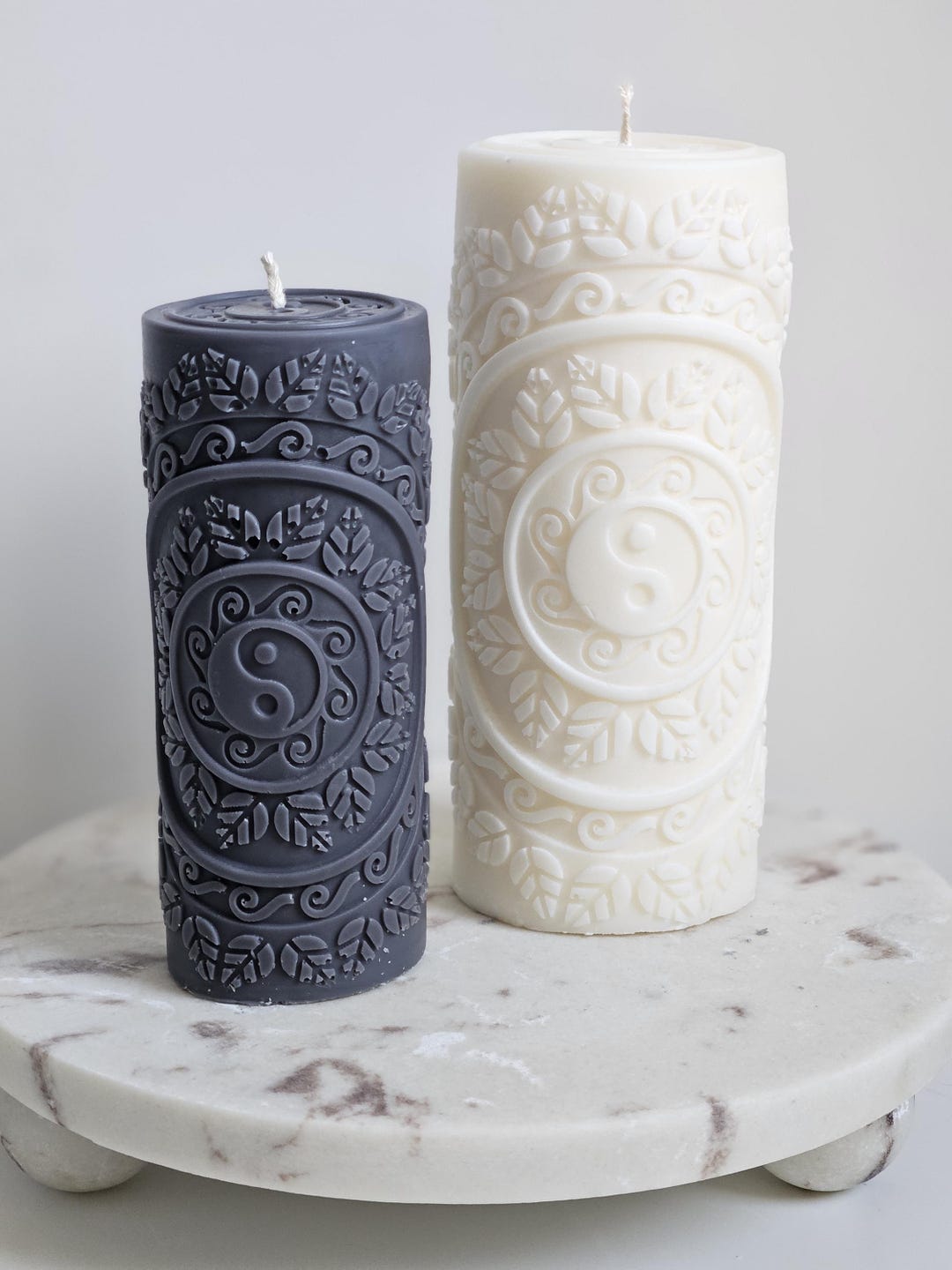 Scented Yin Yang Pillar Candle Set of 2, Black & White Spiritual Candles, Witchcraft Ritual ...