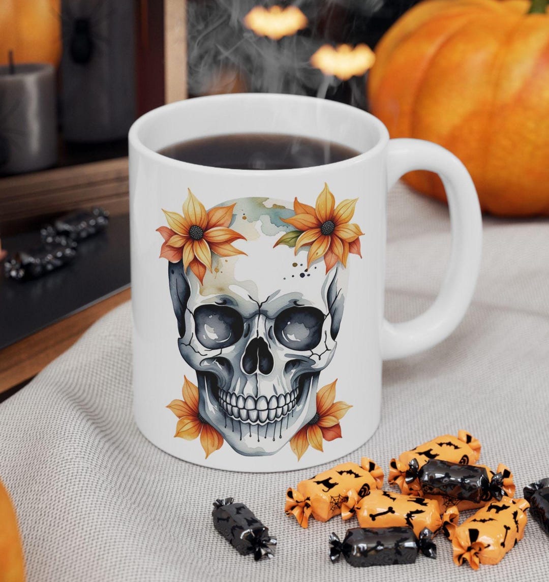 Floral Skull Halloween Mug, Gothic Coffee Lover Gift - Etsy