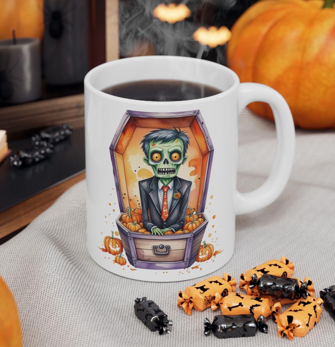 Zombie Coffin Halloween Coffee Mug, Spooky Gift - Etsy