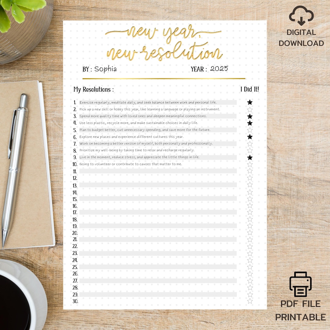 New Year Resolutions Printable Journal Page, New Year New Resolution ...