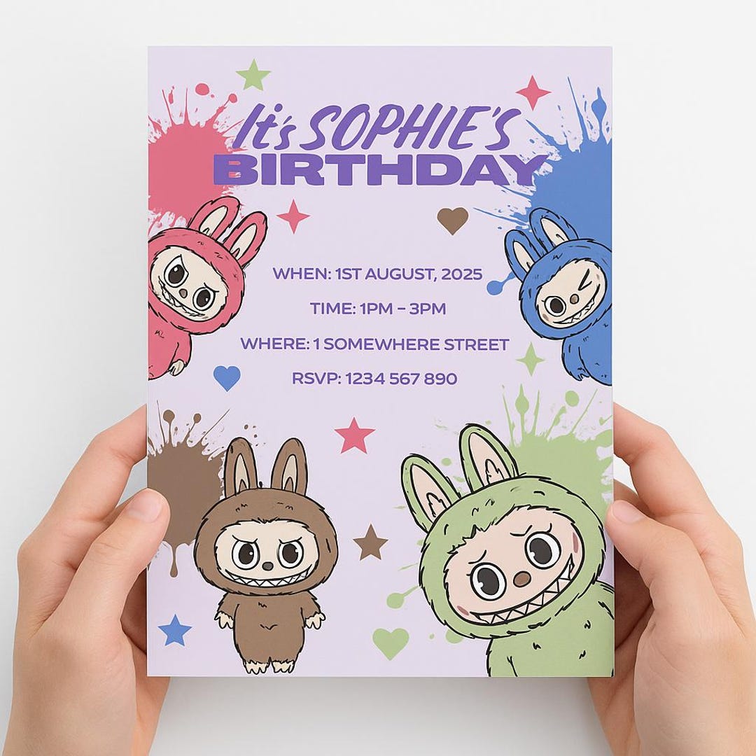 Labubu Party Invitation, Editable Canva Invite - Etsy