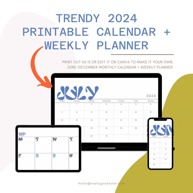 Trendy 2024 Calendar (june-december)- Printable + Editable on Canva - Etsy