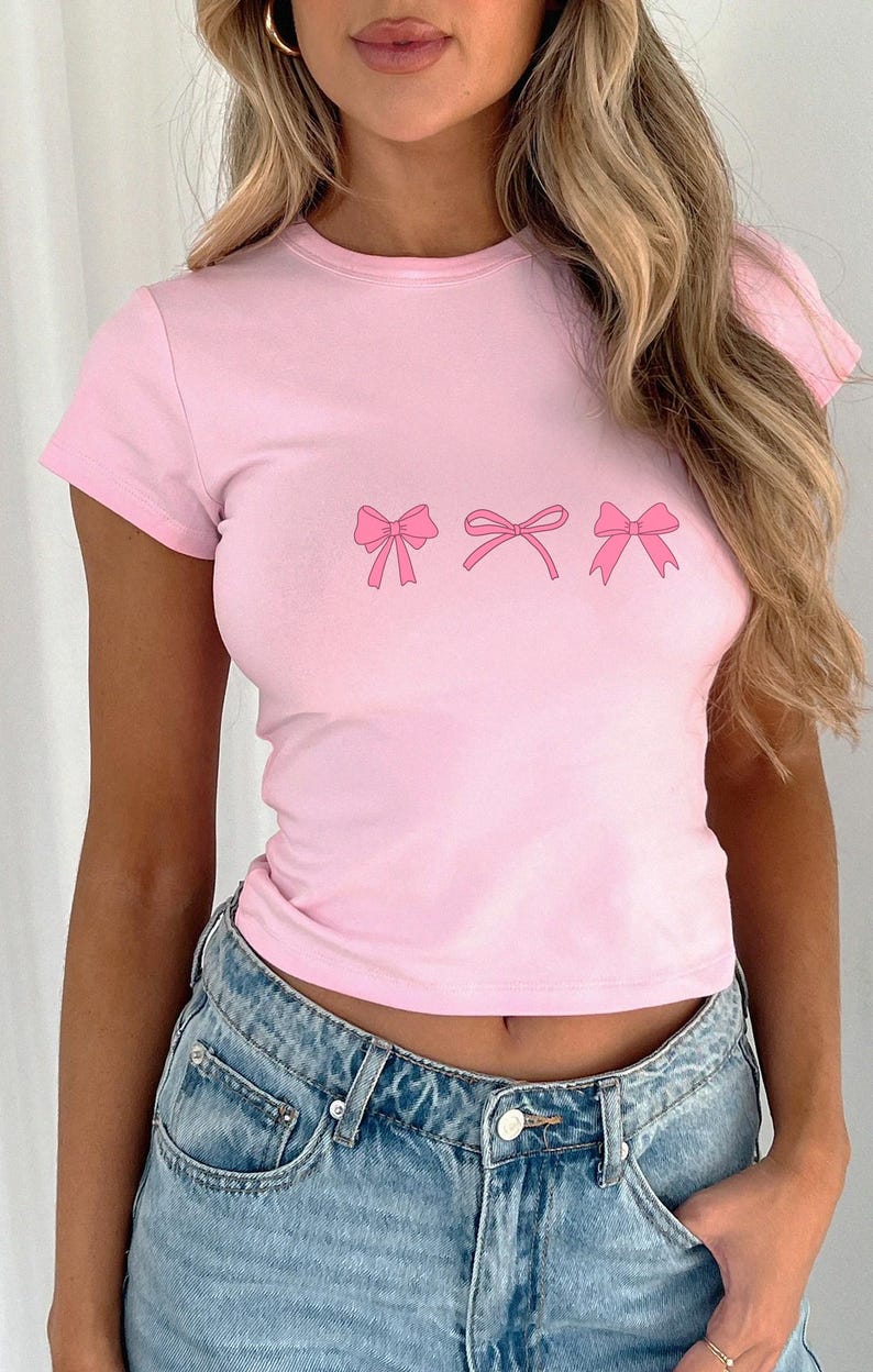 Coquette Pink Bows Crop Top, Aesthetic Y2K Baby Tee, Coquette Aesthetic ...