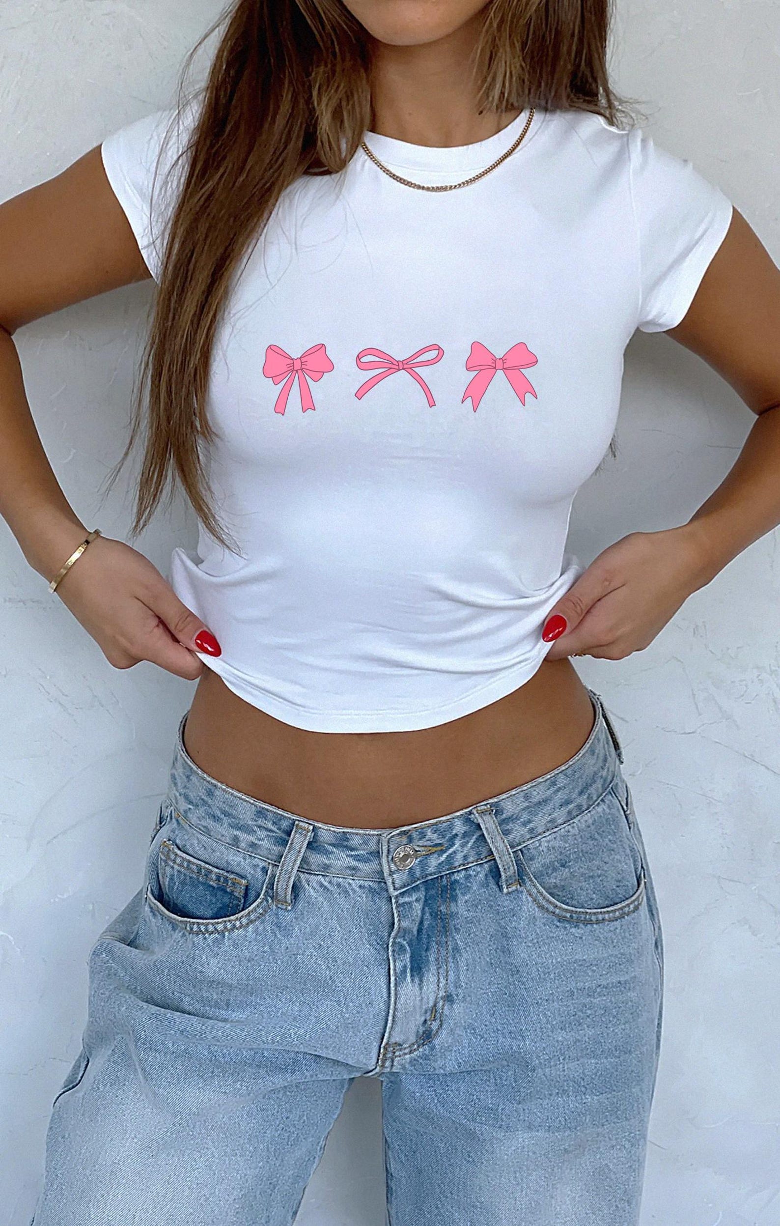 Coquette Pink Bows Crop Top, Aesthetic Y2K Baby Tee, Coquette Aesthetic ...