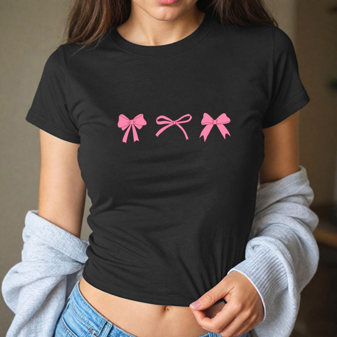 Coquette Pink Bows Crop Top, Aesthetic Y2K Baby Tee, Coquette Aesthetic ...