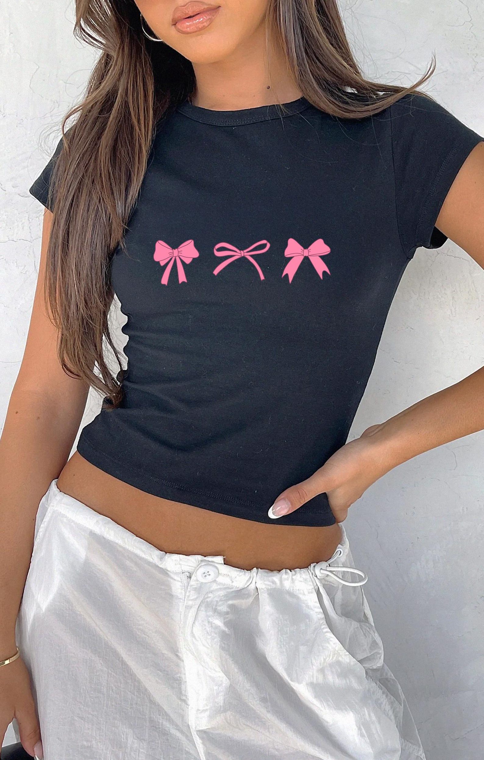 Coquette Pink Bows Crop Top, Aesthetic Y2K Baby Tee, Coquette Aesthetic ...