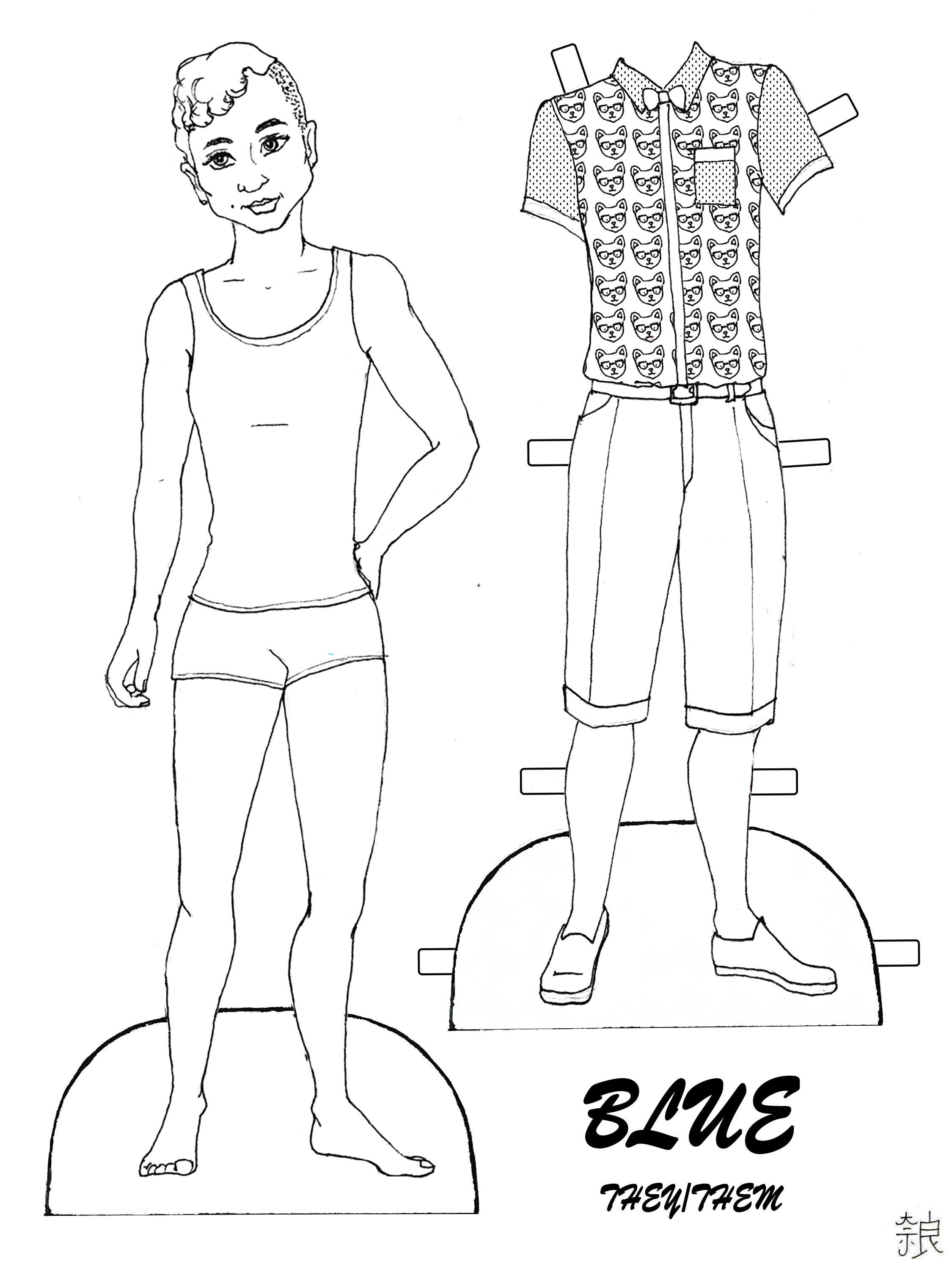 Blue Paper Doll (black and White) - Etsy