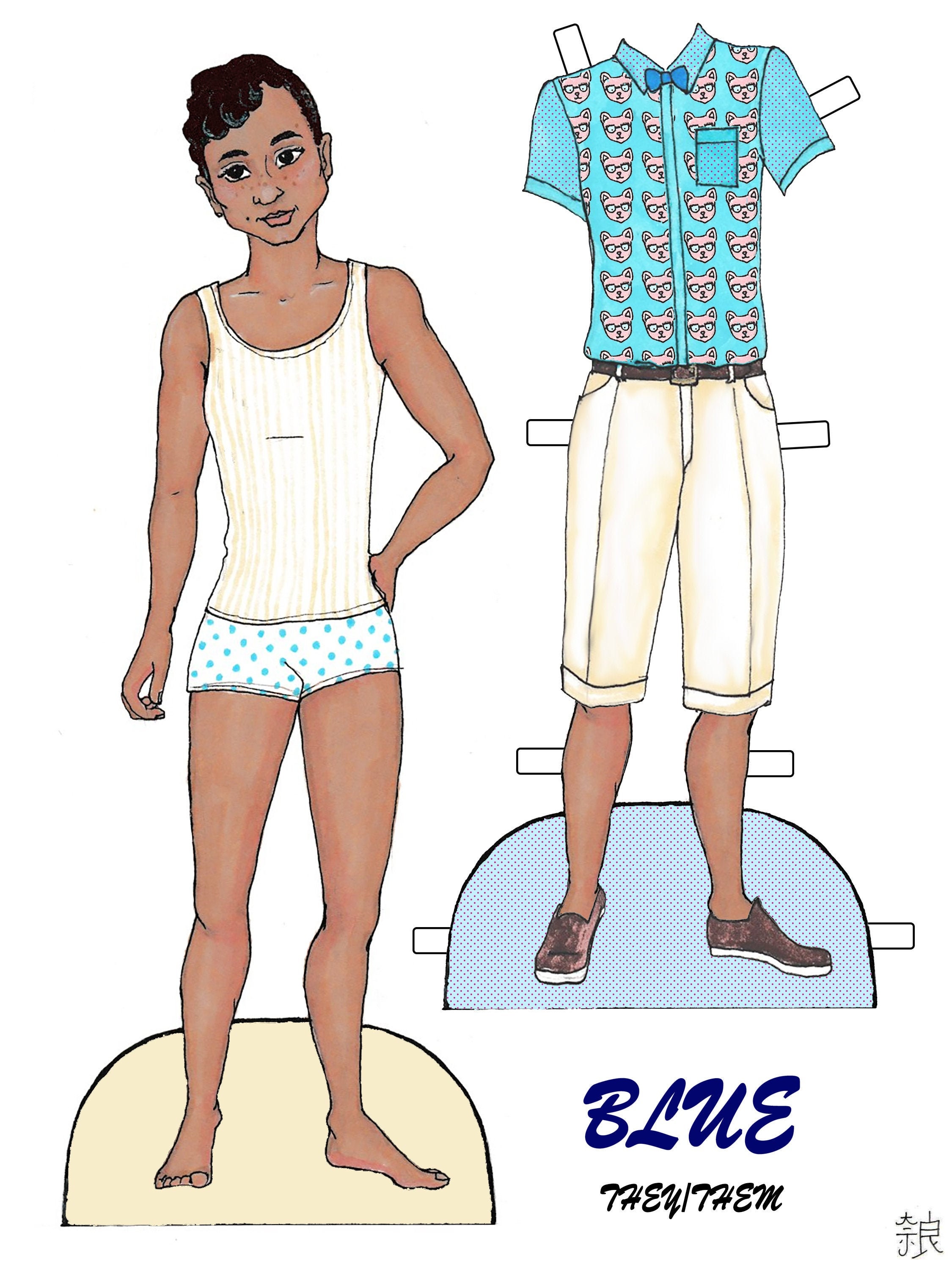 Blue Paper Doll - Etsy