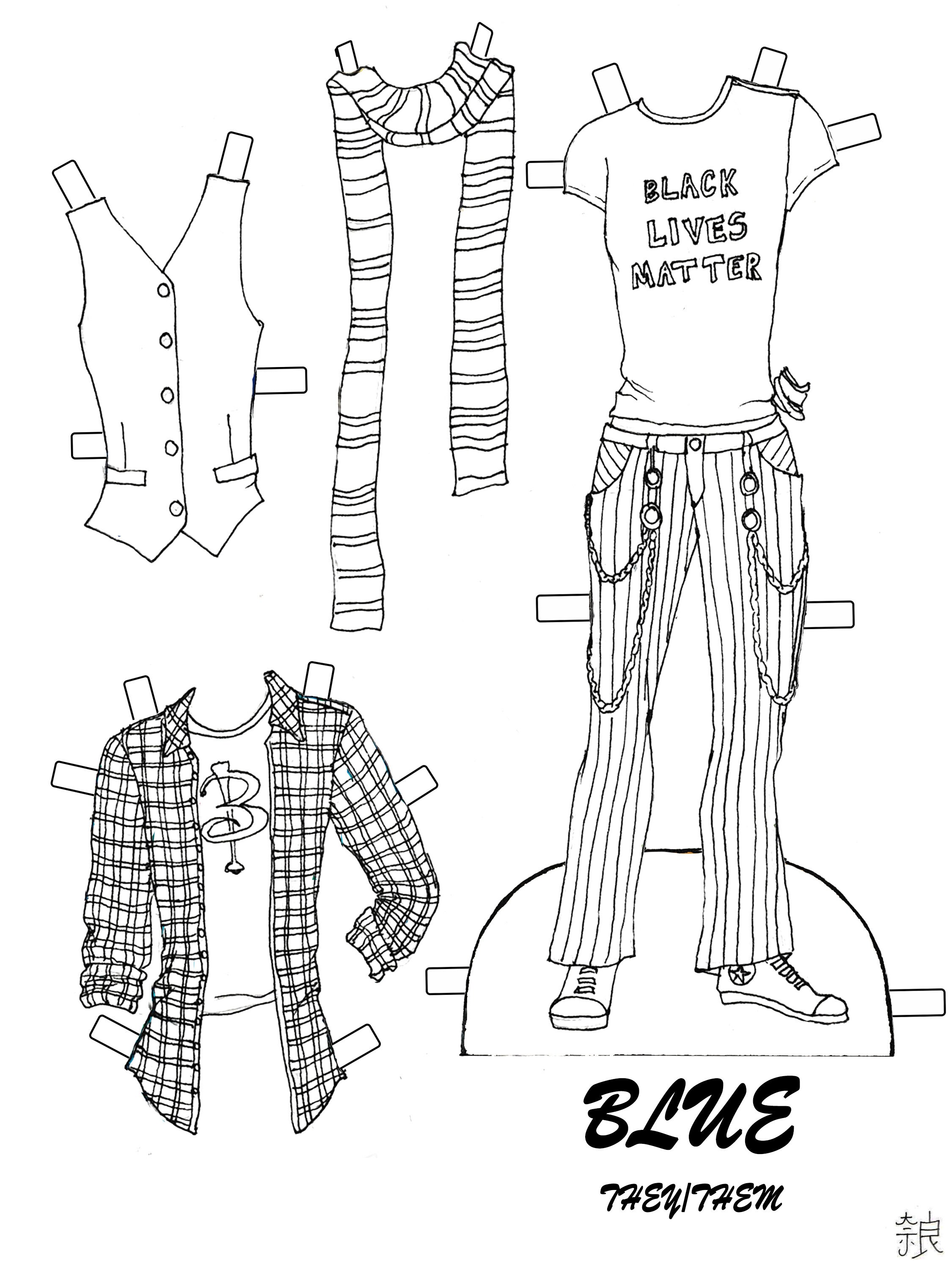Blue Paper Doll black and White - Etsy