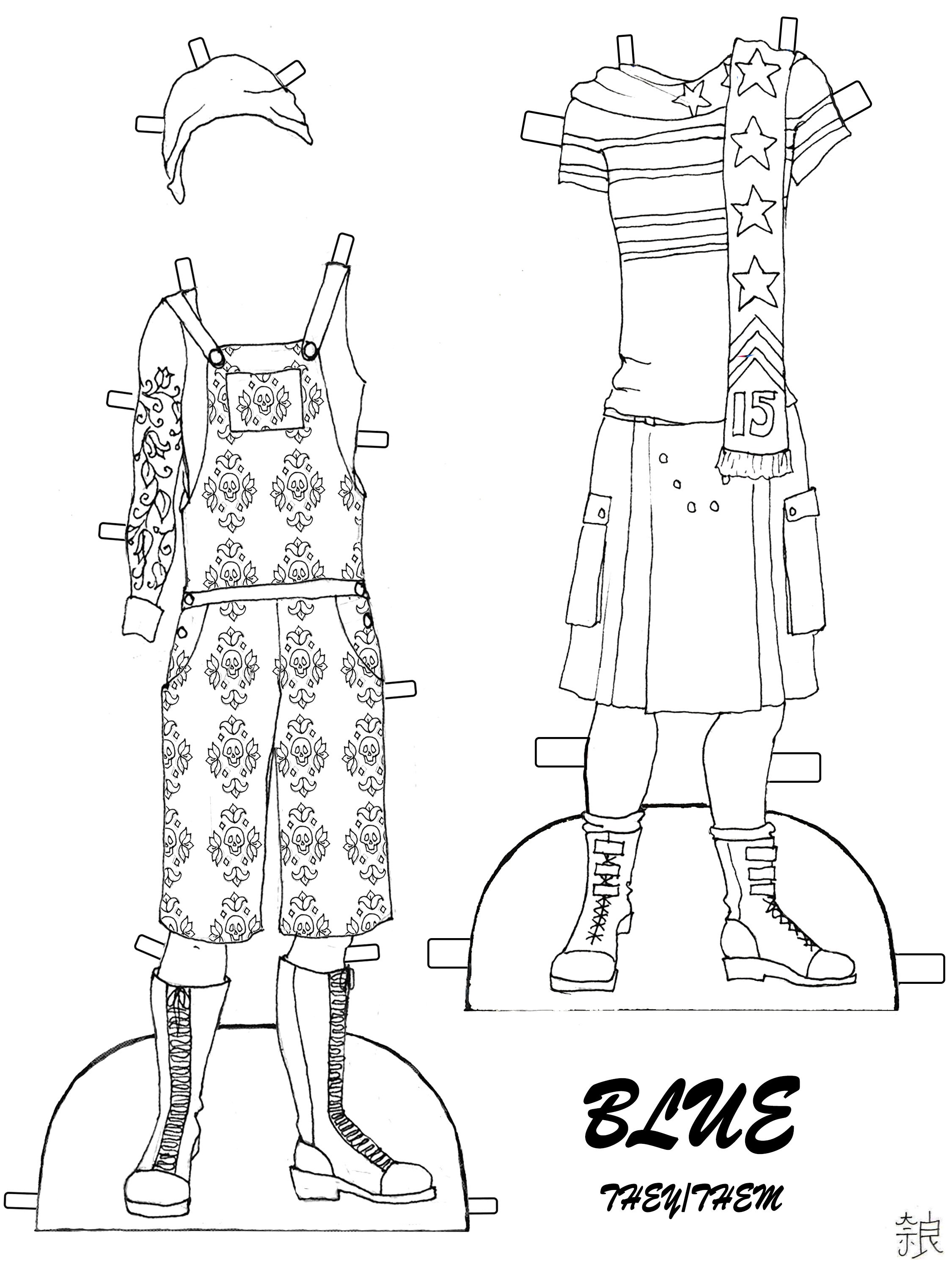 Blue Paper Doll black and White - Etsy