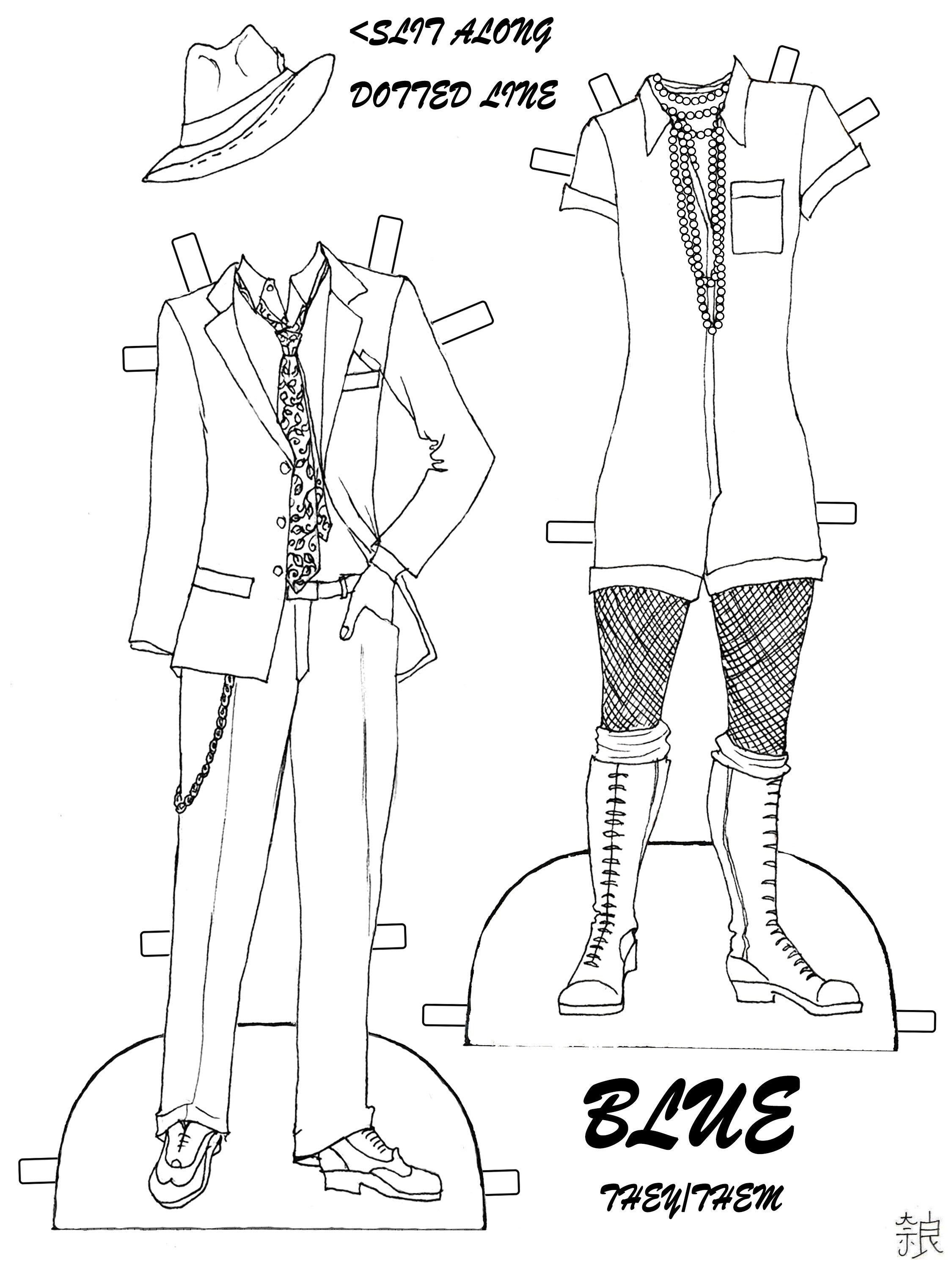 Blue Paper Doll black and White - Etsy