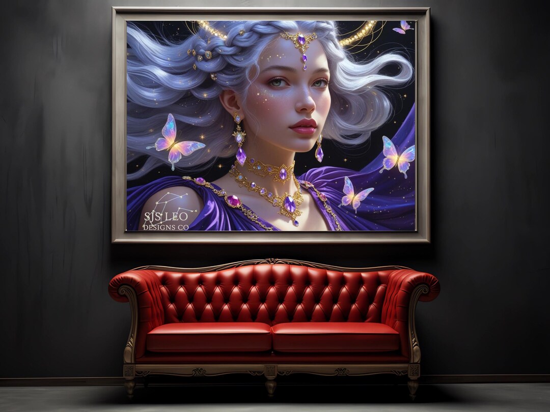 Silver Star Goddess Print: Celestial Amethyst Queen Portrait (digital ...