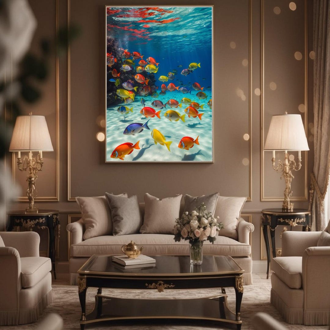 Intricate Aquatic Design Digital Poster With Fish Illustration - Etsy