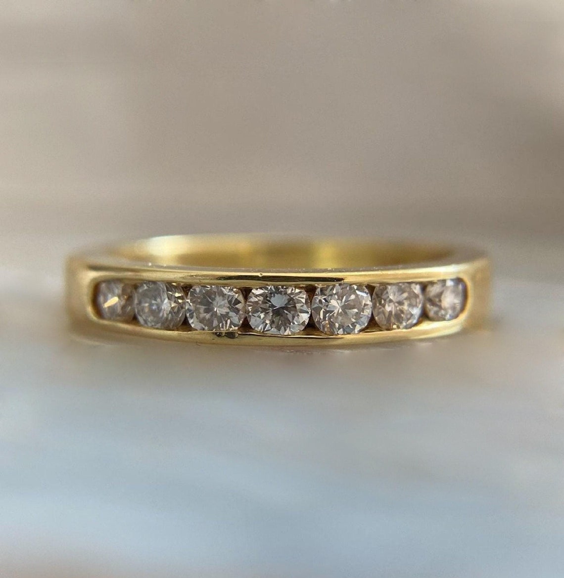 Round Cut Diamond Channel Set Wedding Band,14k Yellow Gold Wedding Band ...