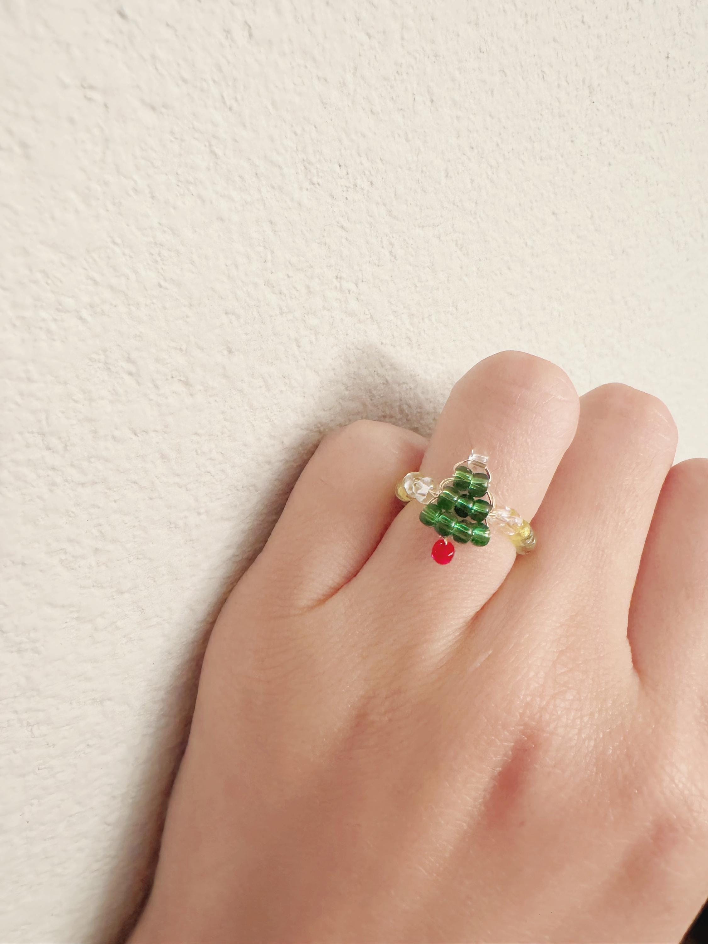 Beaded Christmas Tree Ring: Handmade Holiday Jewelry - Etsy