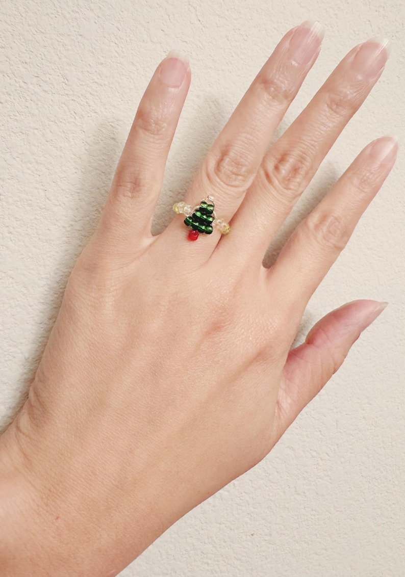 Beaded Christmas Tree Ring: Handmade Holiday Jewelry - Etsy
