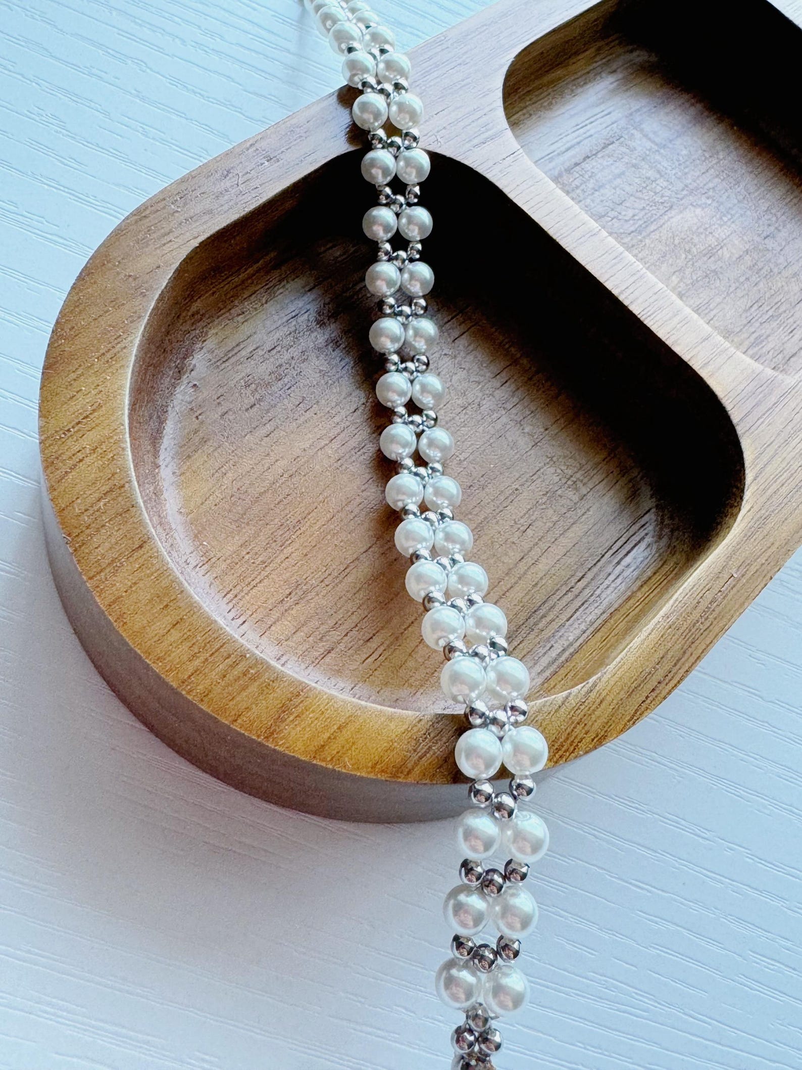 Double Row Bracelet, Double Strand, Pearl Bracelet, Silver Beads ...